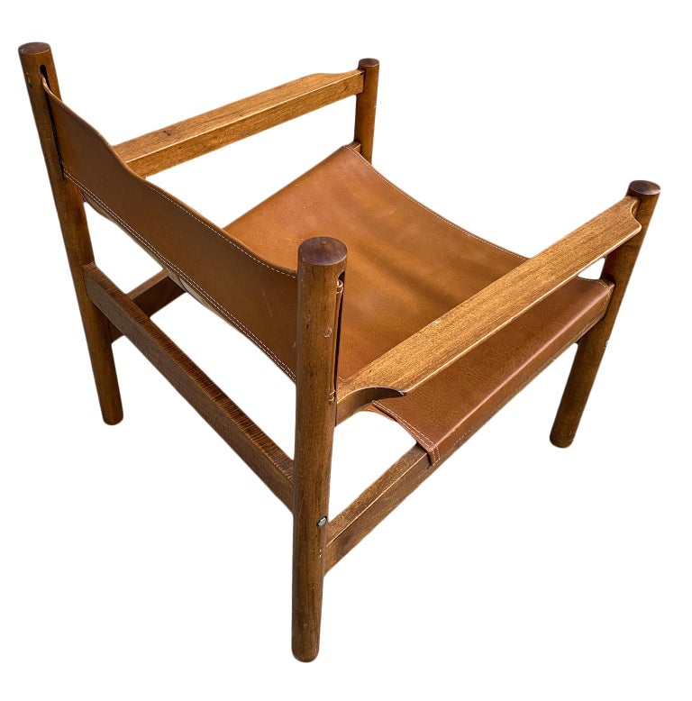 Mid-Century Modern Erik Worts Brown Leather Low Sling Safari Lounge ...