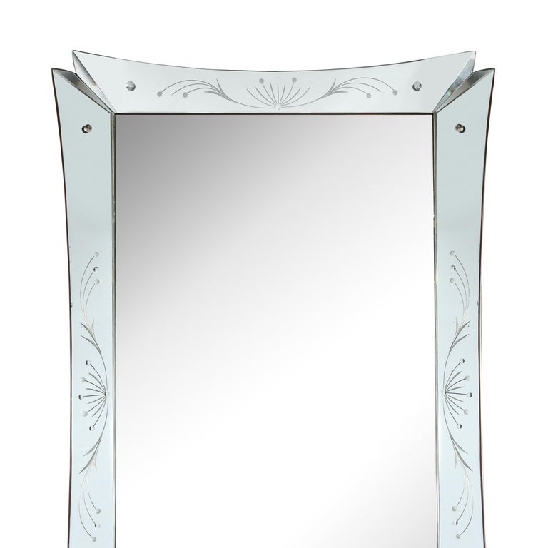 Mid-Century Modern Etched and Beveled Venetian Mirror with Dovetailed ...