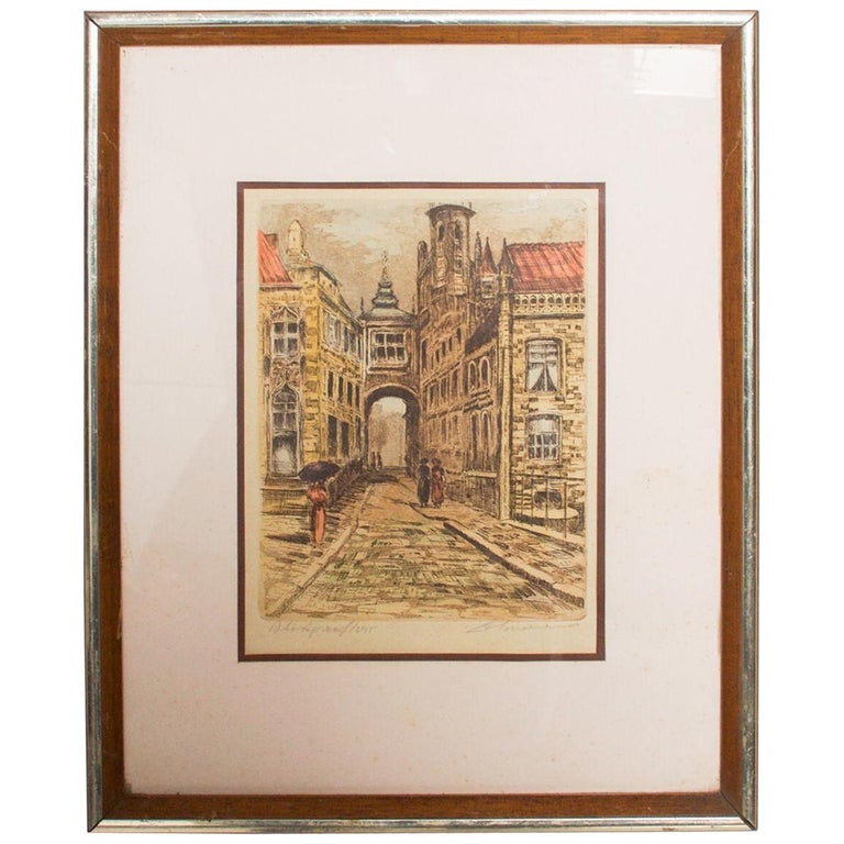 Mid-Century Modern European Landscape Serigraph Art Signed Mariah For ...