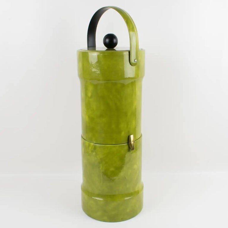 Mid-Century Modern Extra Tall Barware Ice Bucket Avocado PVC Leather ...