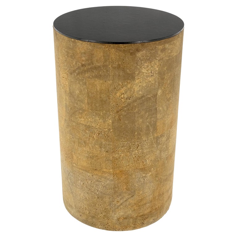 Mid Century Modern Faux Bamboo 30" Tall Round Cylinder Black Top ...