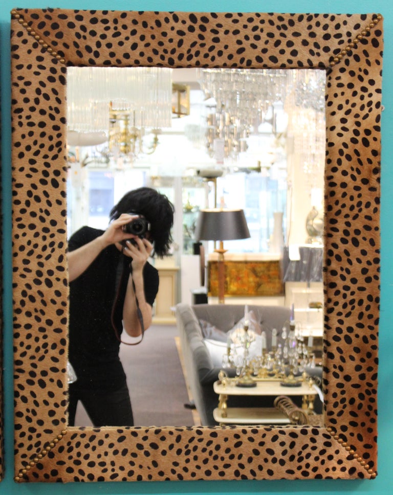 Mid-Century Modern Faux Leopard Leather Frame Mirrors at 1stDibs