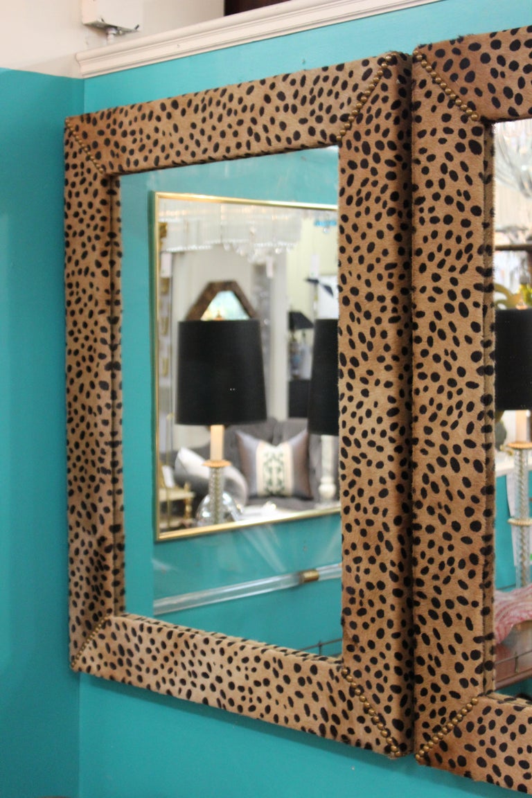 Mid-Century Modern Faux Leopard Leather Frame Mirrors at 1stDibs