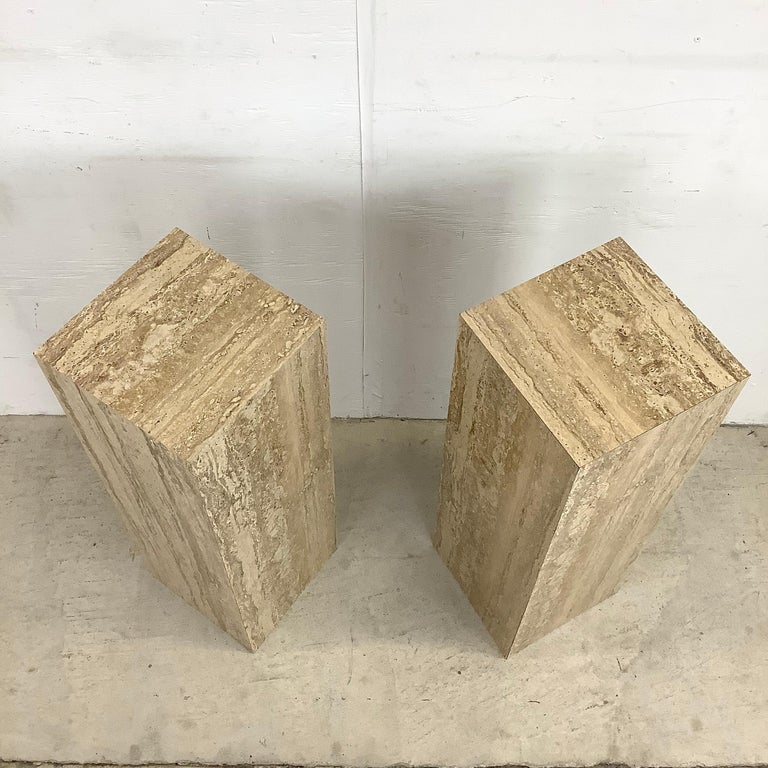 Mid Century Modern Faux Stone Display Pedestals Pair For Sale At 1stdibs