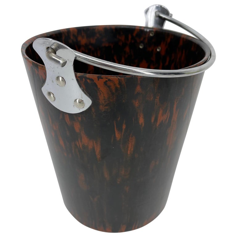 Mid-Century Modern Faux Tortoise Shell Ice Bucket with Chrome Handle ...