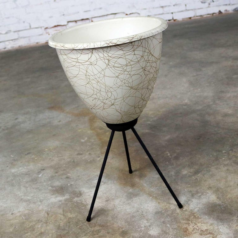 Mid-Century Modern Fiberglass Bullet Planter on Black Rod Attached ...