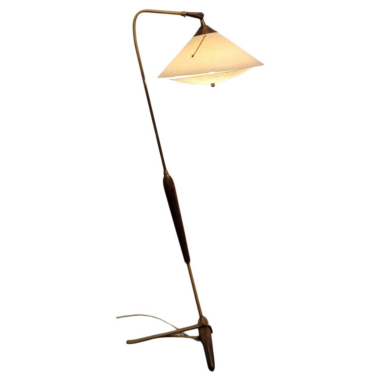 Mid Century Modern Floor Bridge Lamp Fiberglass And Walnut For Sale