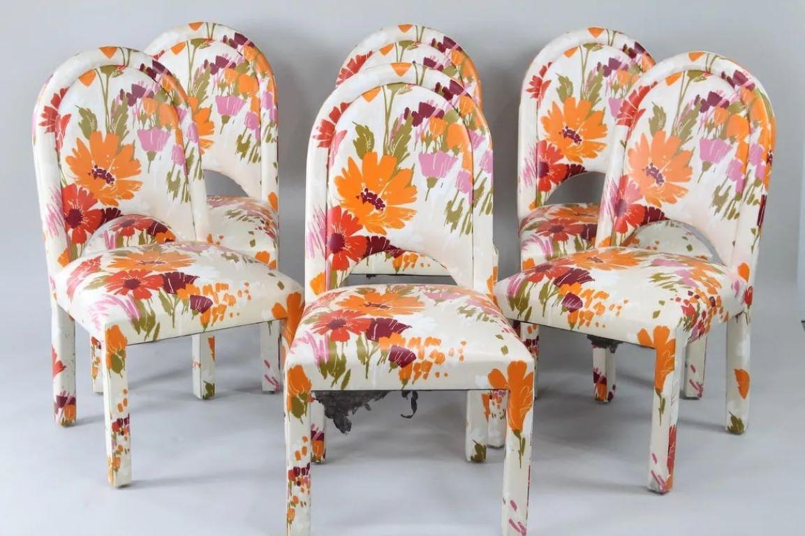 Mid Century Modern Floral Dining Chairs Set of 6 For Sale at 1stDibs