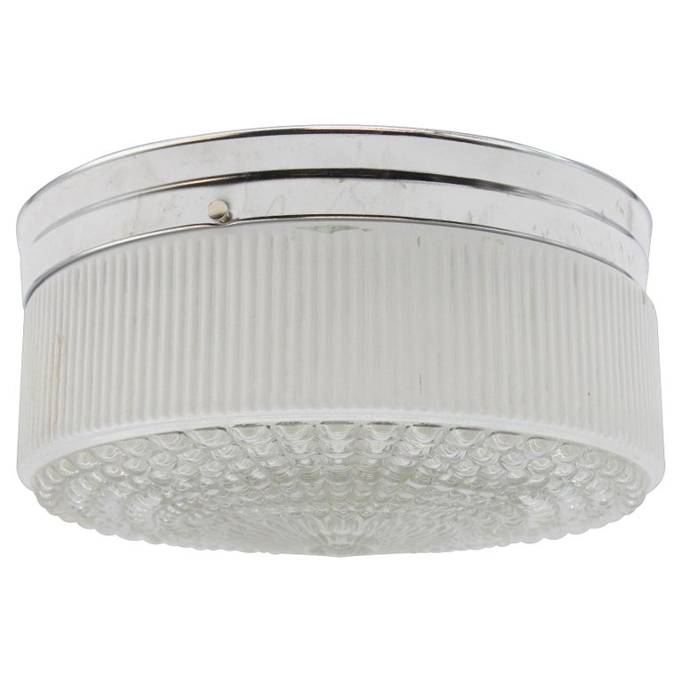 Mid-Century Modern Flush Mount Glass Light Fixture with Chrome Base For ...