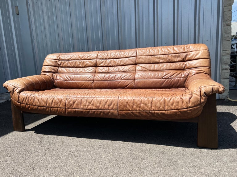 Mid-Century Modern Fluted Leather Sofa at 1stDibs