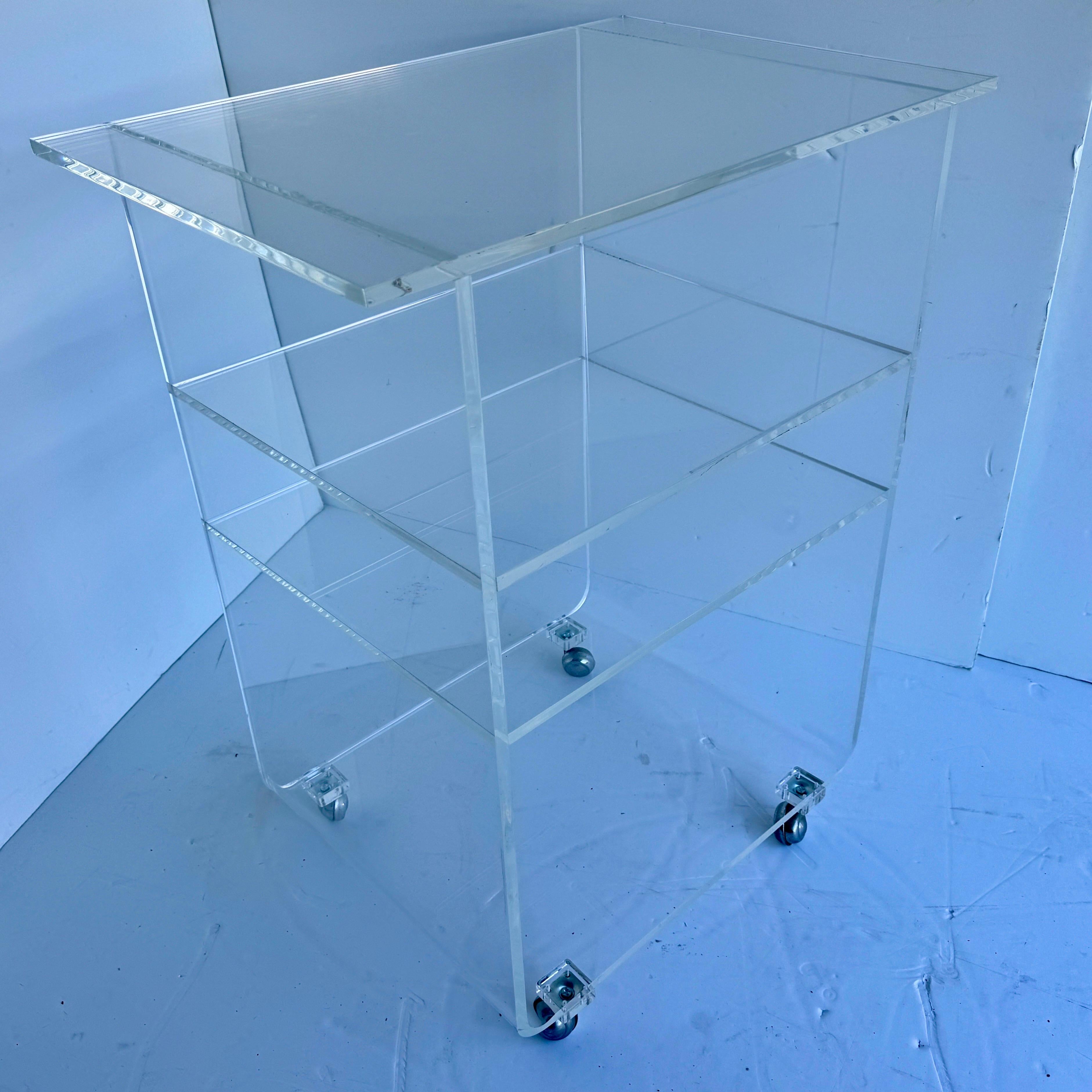Mid-Century Modern Four Tier Bar Cart in Thick Lucite For Sale at 1stDibs