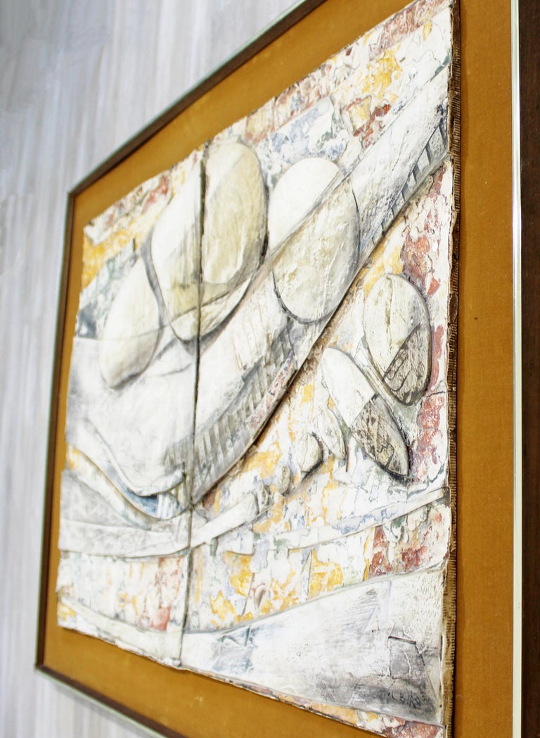 Mid-Century Modern Framed Abstract Acrylic Impasto Painting Signed L ...