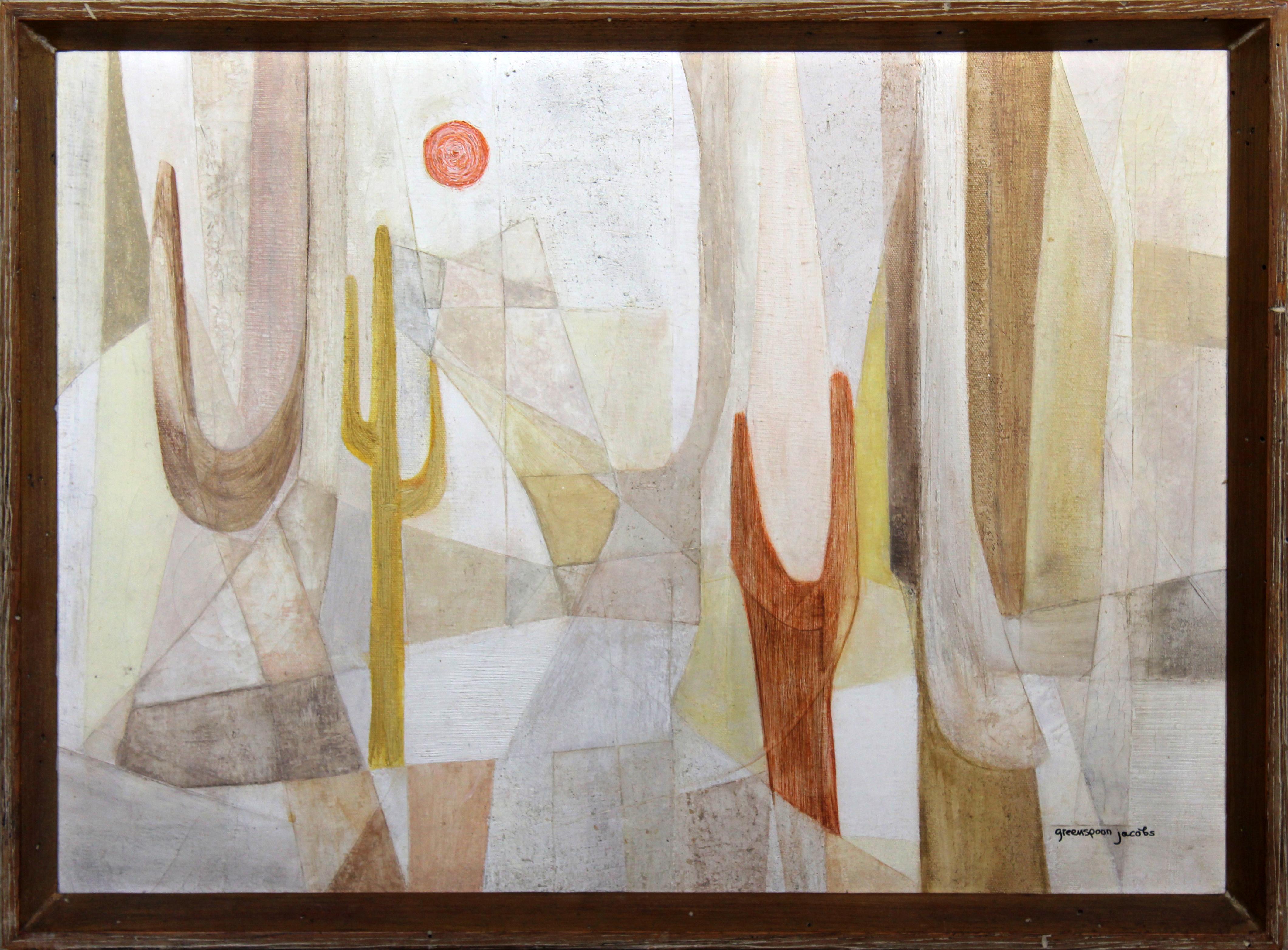 Mid-Century Modern Framed Desert Cactus Painting on Board Greenspoon ...