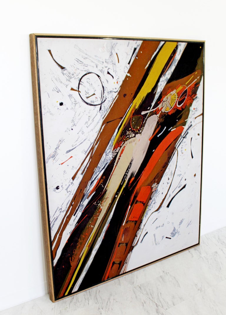 Mid-Century Modern Framed Large Acrylic Canvas Painting Signed Ray ...