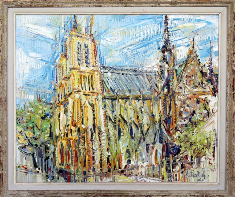 Mid-Century Modern Framed Oil Painting on Linen Signed Liuboslav ...