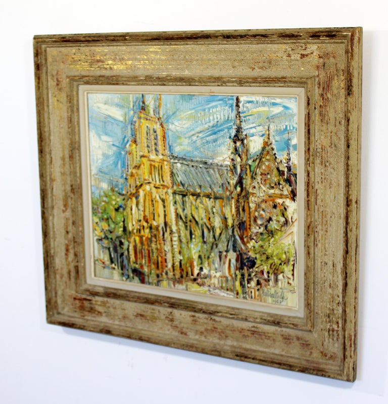 Mid-Century Modern Framed Oil Painting on Linen Signed Liuboslav ...