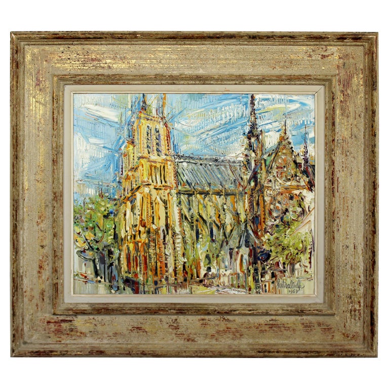 Mid-Century Modern Framed Oil Painting on Linen Signed Liuboslav ...