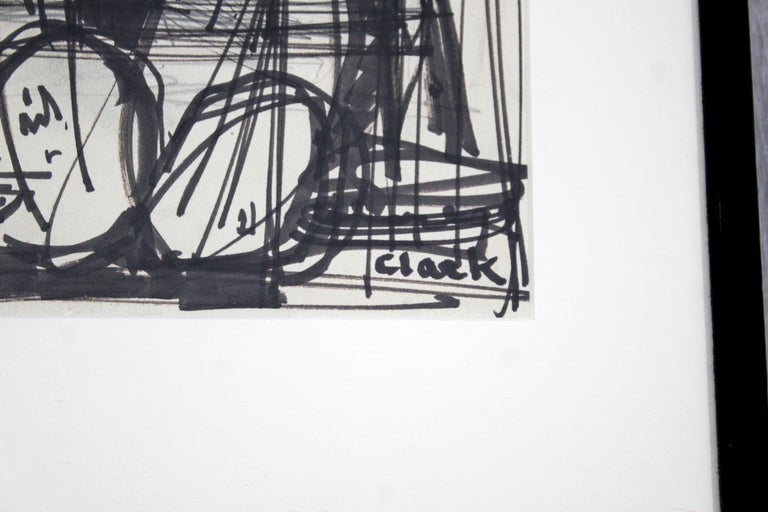 Mid-Century Modern Framed Original Abstract Marker Drawing Signed Clark ...