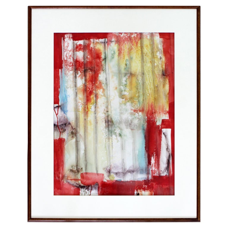 Mid-Century Modern Framed Painting Signed R. Gilbert 1960s Red Abstract ...