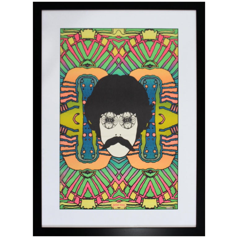 Mid-Century Modern Framed Peter Max Self Portrait Poster, 1960s at 1stDibs