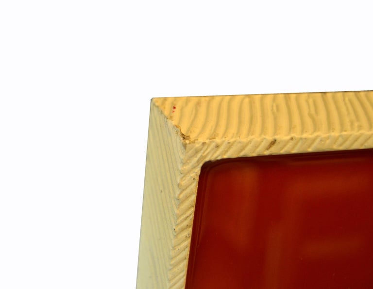 Mid-Century Modern Framed Rectangular Brown and Tan Enamel Flower Wall ...