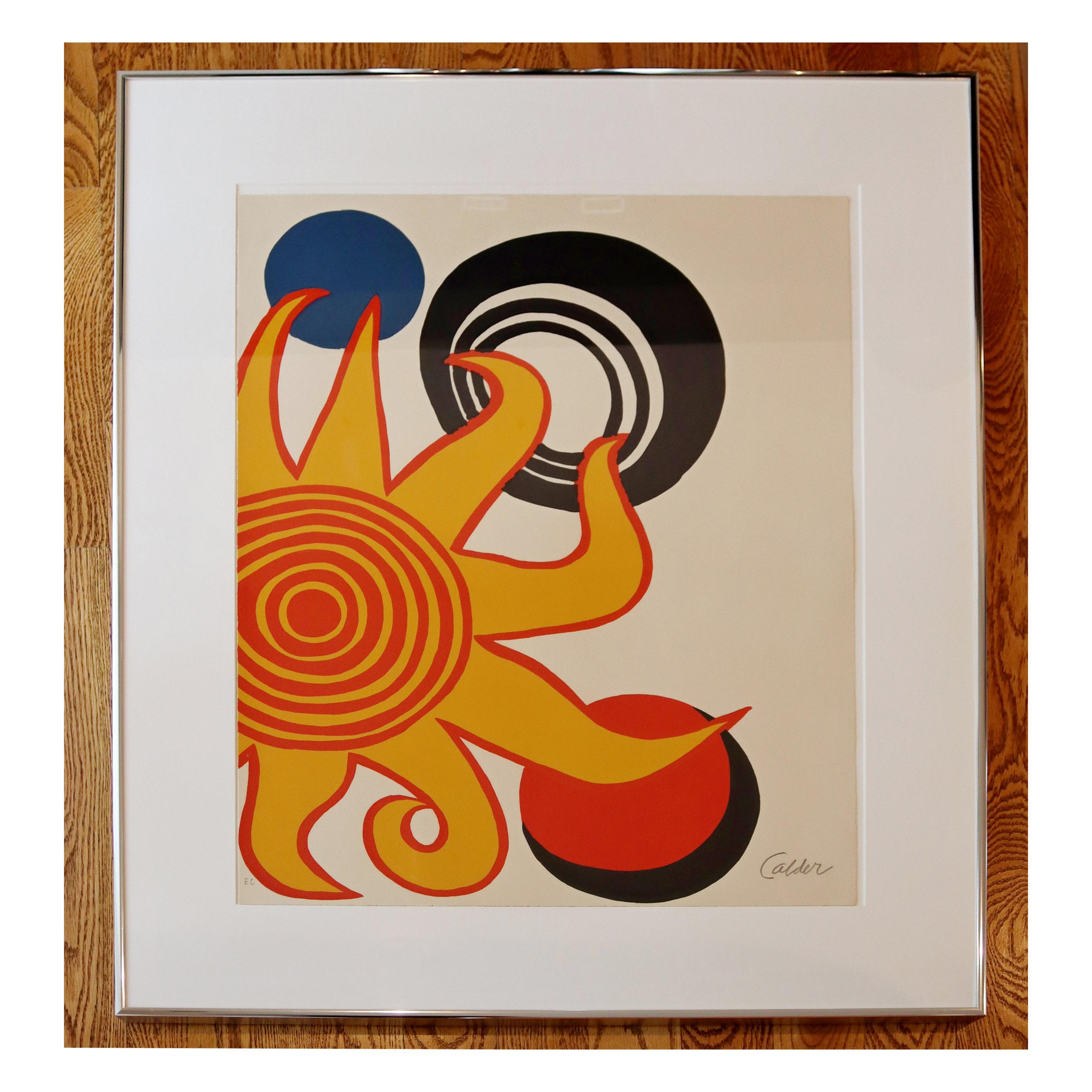 Mid-Century Modern Framed Signed Alexander Calder A.P. Lithograph Sun ...