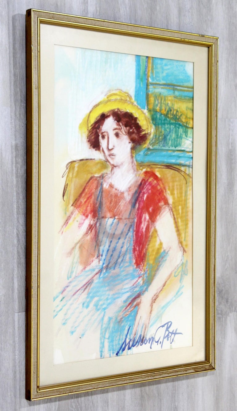 Mid-Century Modern Framed Susan Bolt Untitled Female Pastel Art Framed ...