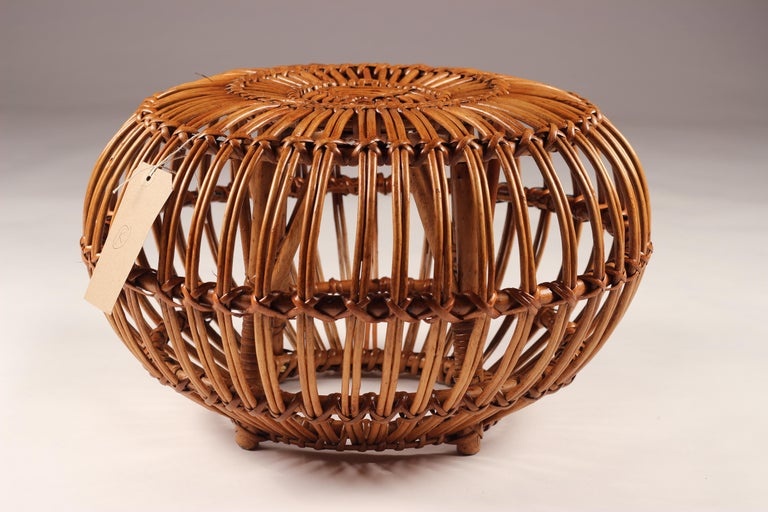 Mid-Century Modern Wicker Ottoman, Stool or Side Table For Sale at 1stDibs