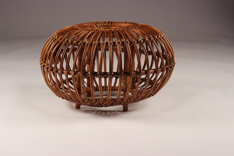 Mid-Century Modern Wicker Ottoman, Stool or Side Table For Sale at 1stDibs