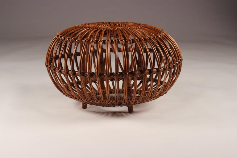Mid-Century Modern Wicker Ottoman, Stool or Side Table For Sale at 1stDibs