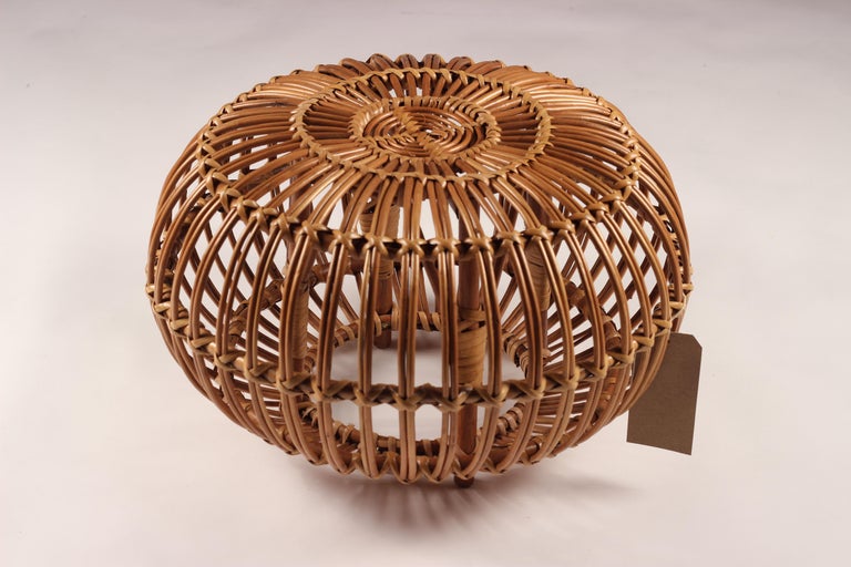 Mid-Century Modern Wicker Ottoman, Stool or Side Table For Sale at 1stDibs