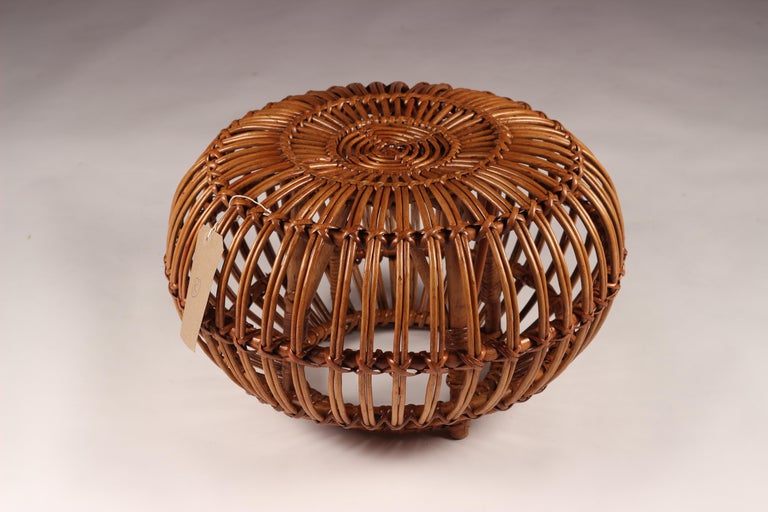 Mid-Century Modern Wicker Ottoman, Stool or Side Table For Sale at 1stDibs