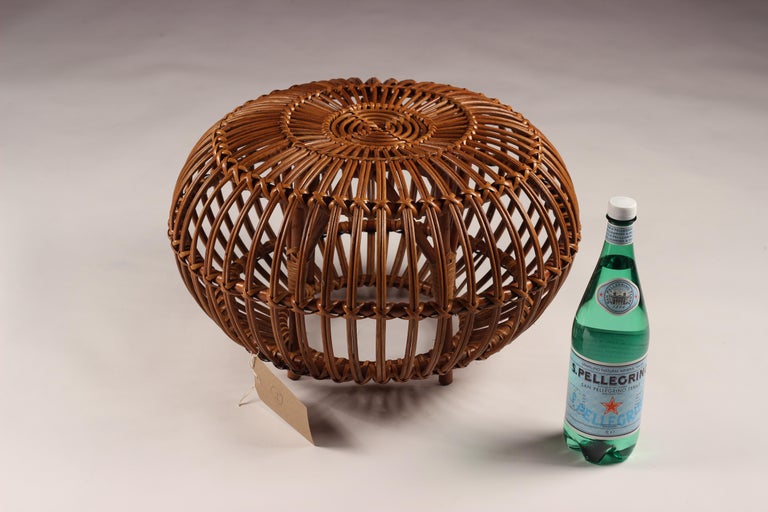 Mid-Century Modern Wicker Ottoman, Stool or Side Table For Sale at 1stDibs