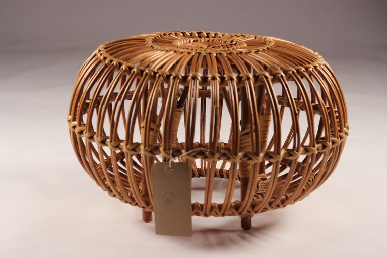 Mid-Century Modern Wicker Ottoman, Stool or Side Table For Sale at 1stDibs