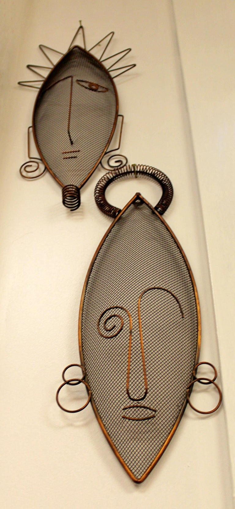 Mid-Century Modern Frederick Weinberg Pair of Rare Wire Mask Sculptures ...