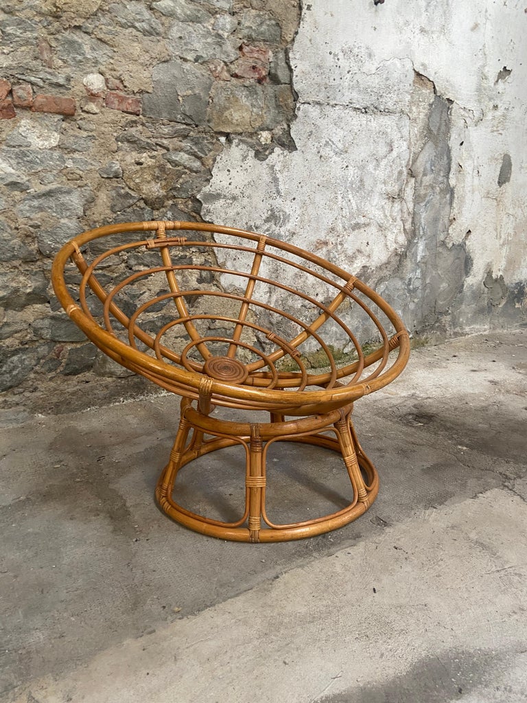 Mid-Century Modern French Bamboo "Papasan" Lounge Chair, 1970s For Sale ...
