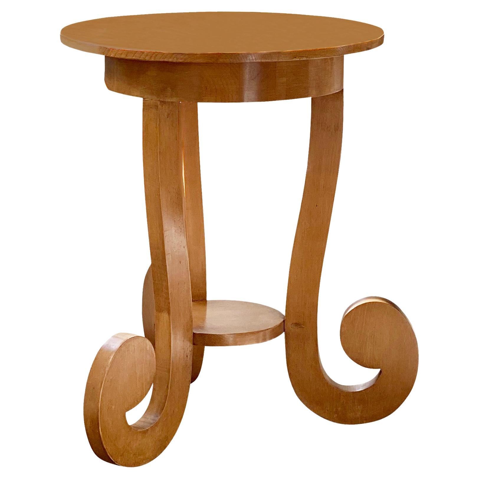 Rene Prou French Mid-Century White Marble and Gilt Iron Scroll Form ...