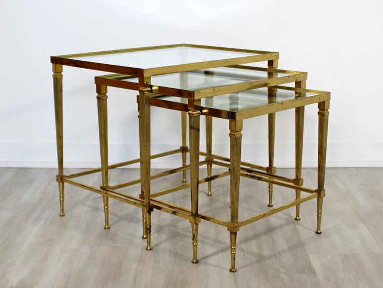 Mid-Century Modern French Set of 3 Nesting Stacked Side Tables Brass ...