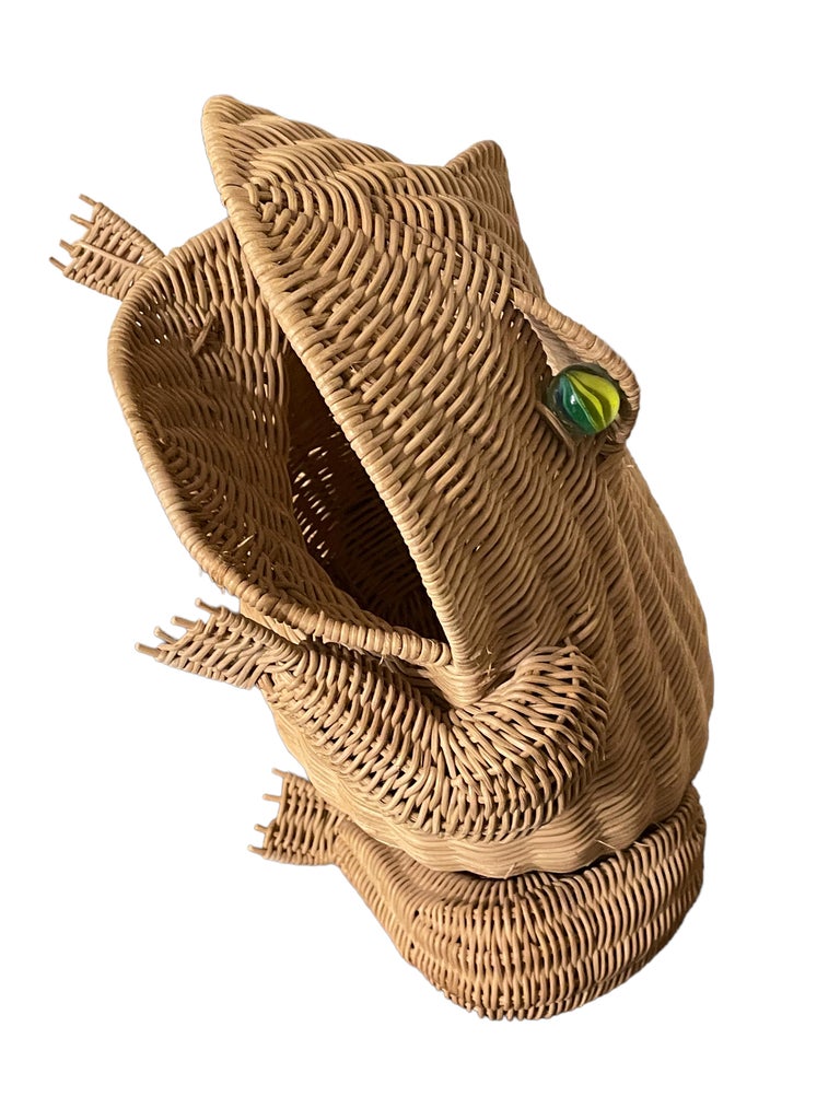Mid-Century Modern Frog Wicker Magazine Rack Stand Catchall Basket ...