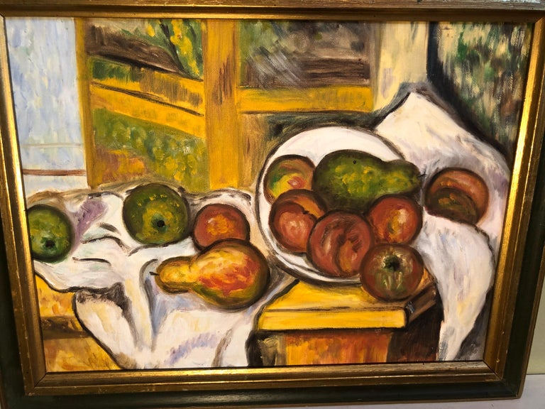 Mid-Century Modern Fruit Still Life Oil on Board For Sale at 1stDibs