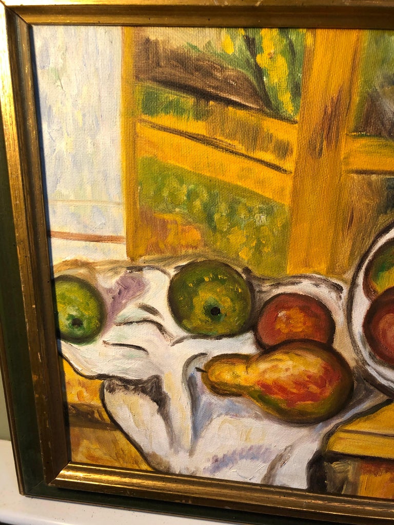 Mid-Century Modern Fruit Still Life Oil on Board For Sale at 1stDibs