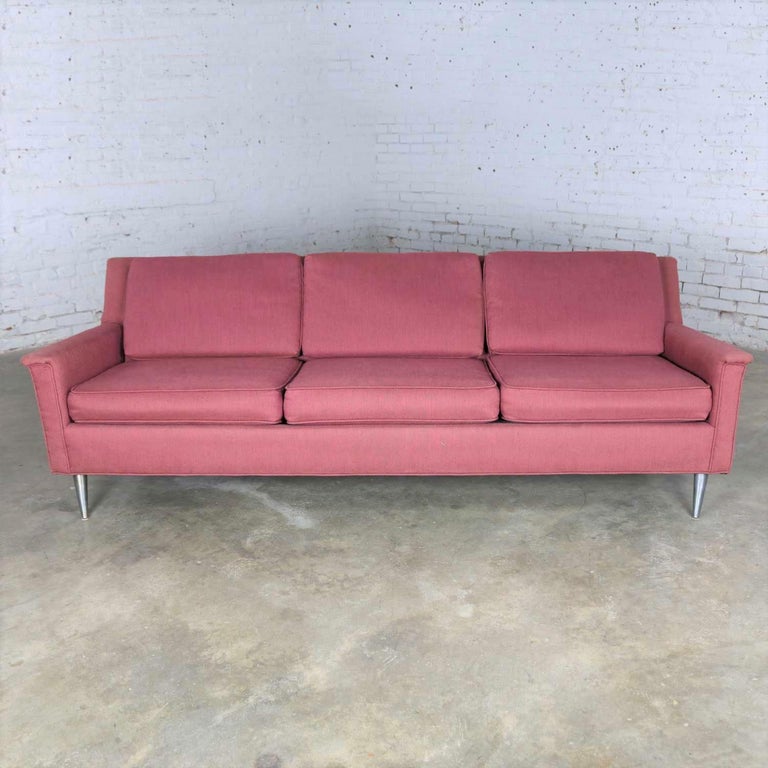 Mid-Century Modern Fuchsia Sofa Turned Metal Tapered Legs Style Edward ...