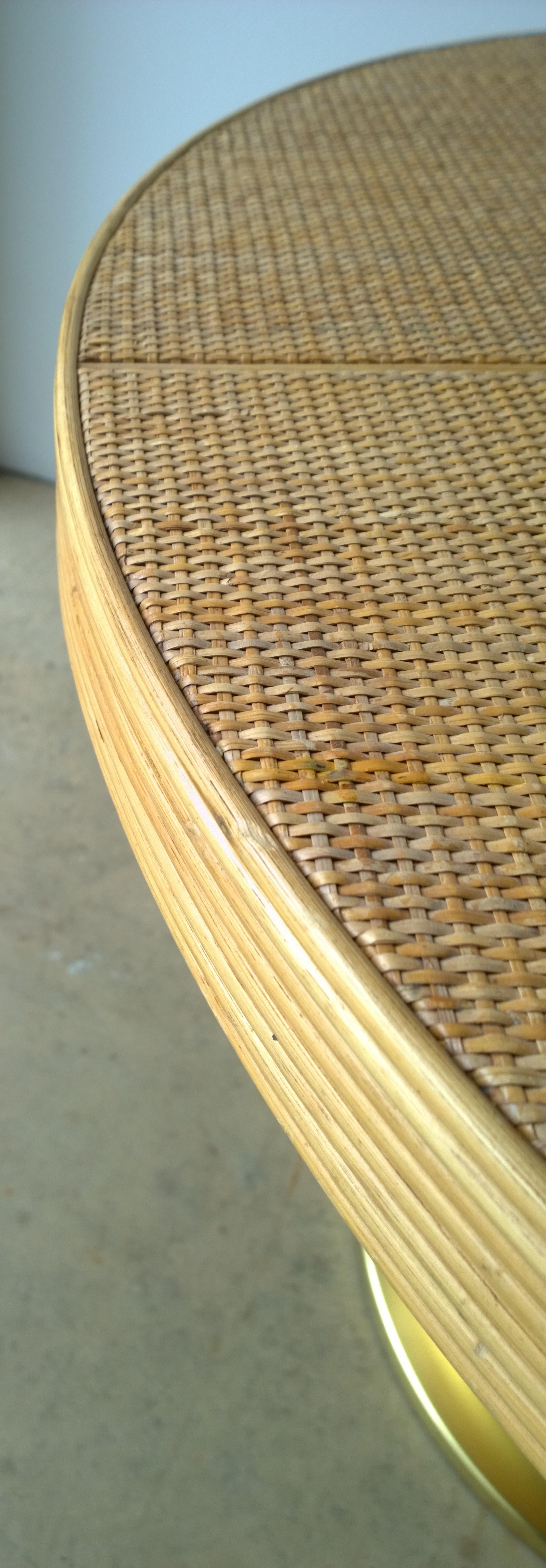 Rattan Cane and Wicker Circular Pedestal Center Table/Dining Table with ...