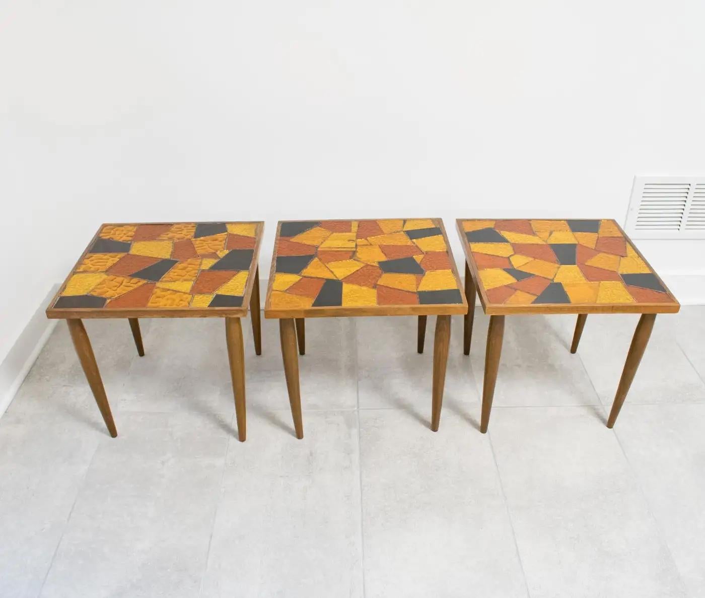 Mid-Century Modern Georges Briard Mosaic Glass Wooden Side Table Set, 3 ...