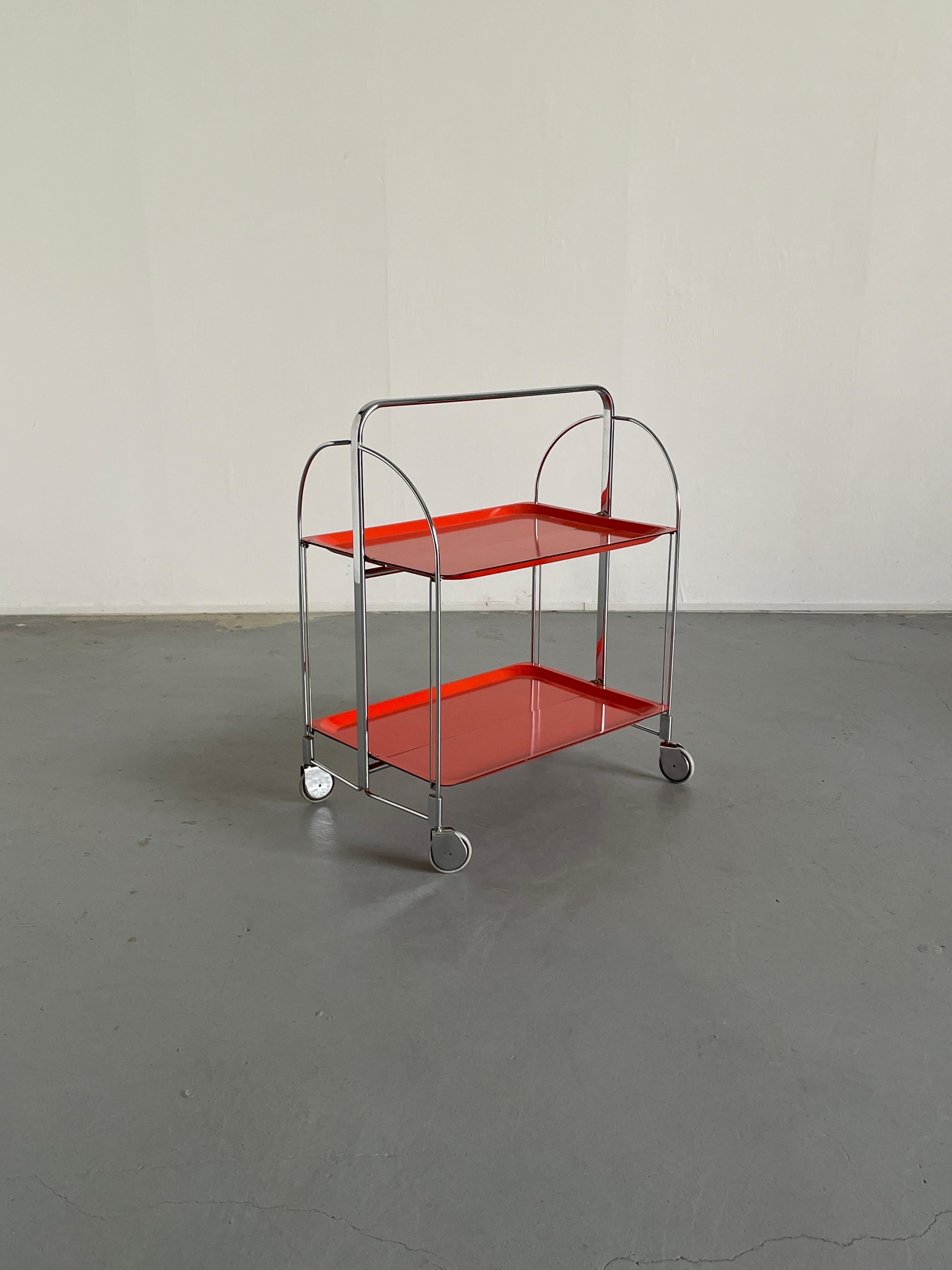 Mid-Century Modern German Dark Orange Foldable Service Cart or Side ...