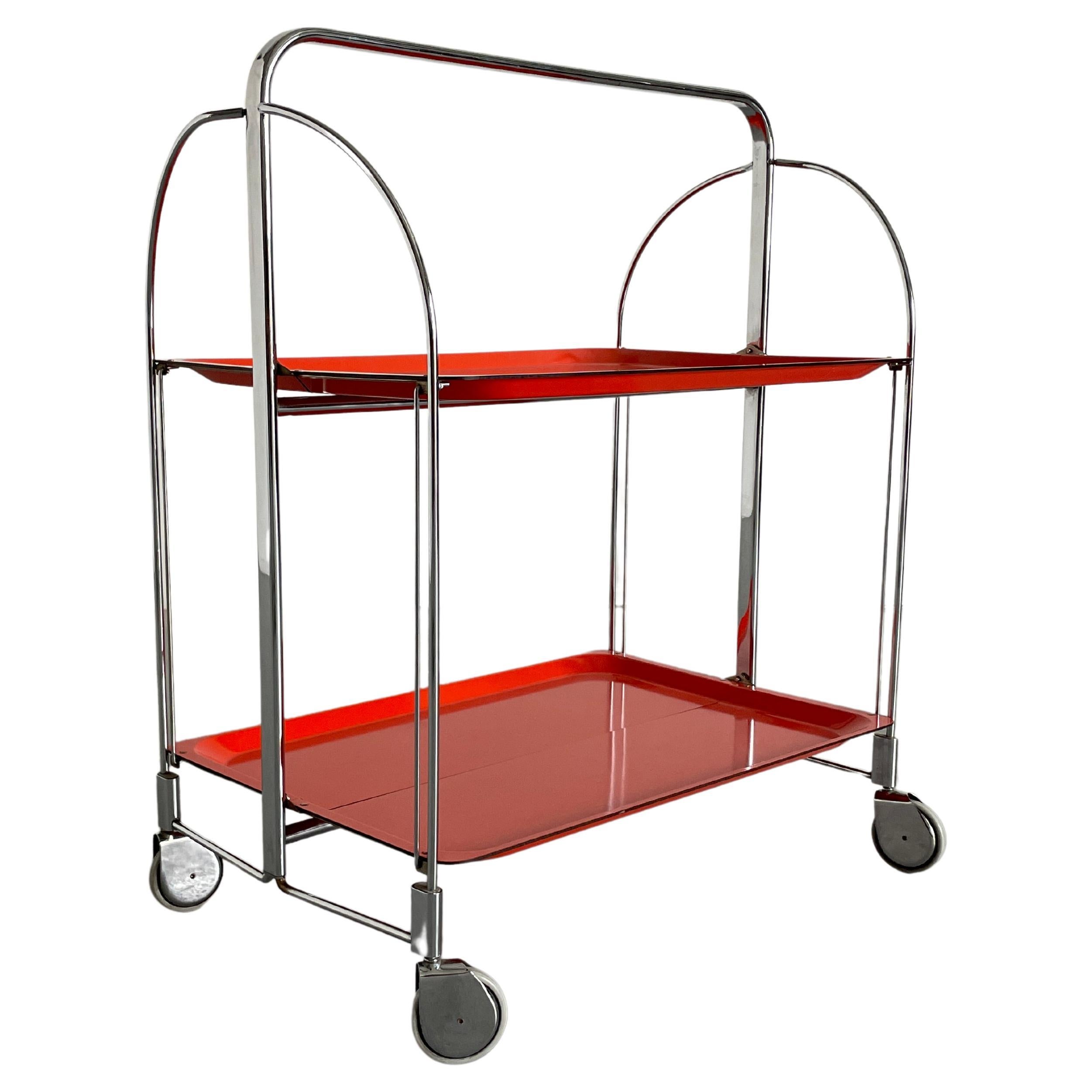 Mid-Century Modern German Dark Orange Foldable Service Cart or Side Table, 1970s For Sale at 1stDibs