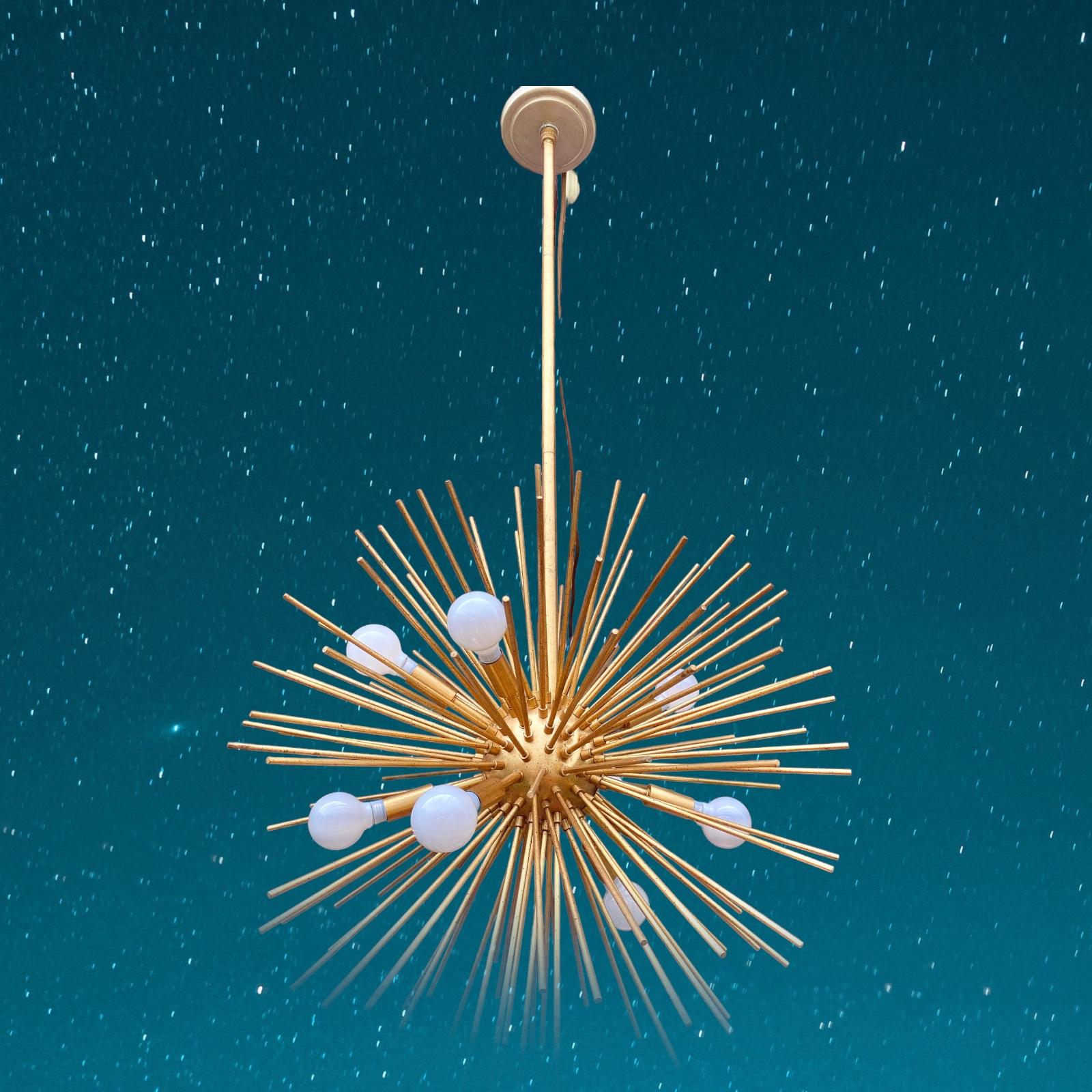 Mid-Century Modern Gilded Sputnik Chandelier For Sale at 1stDibs