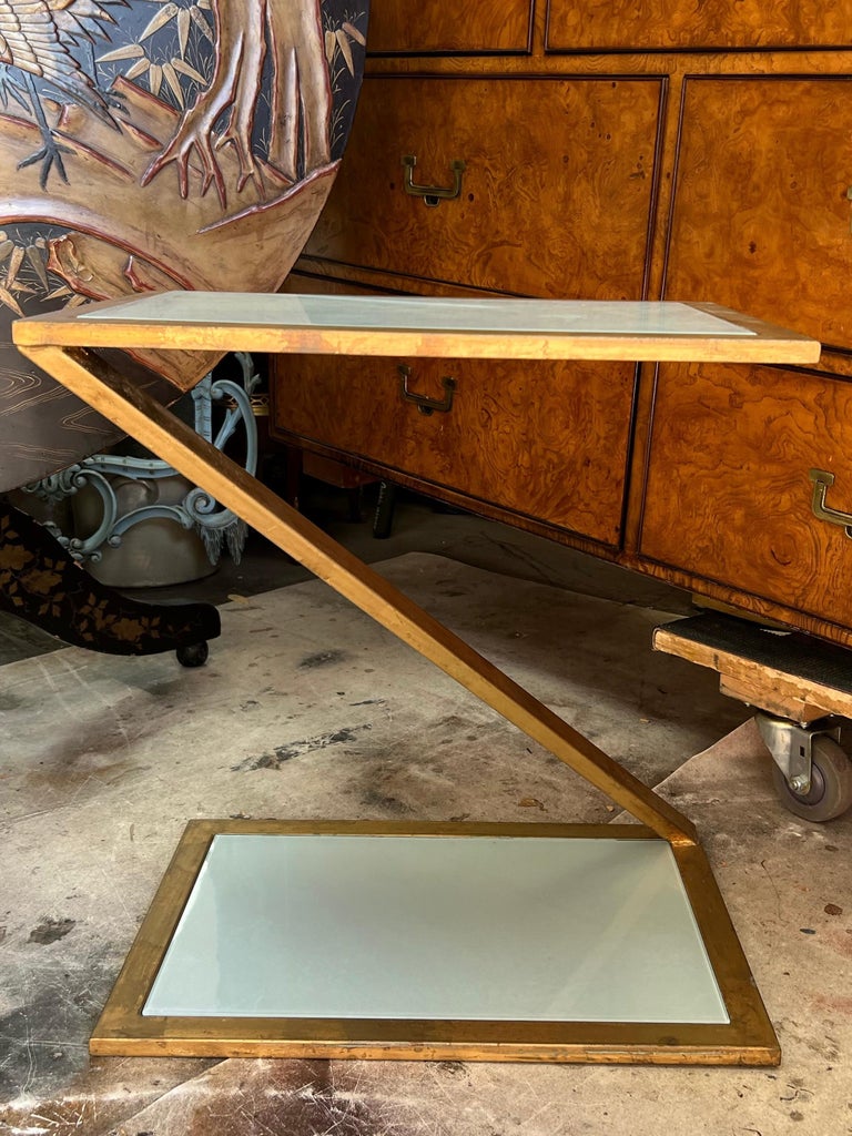 Mid-Century Modern Gilt Metal And Milk Glass Z Form Drinks Side Table ...