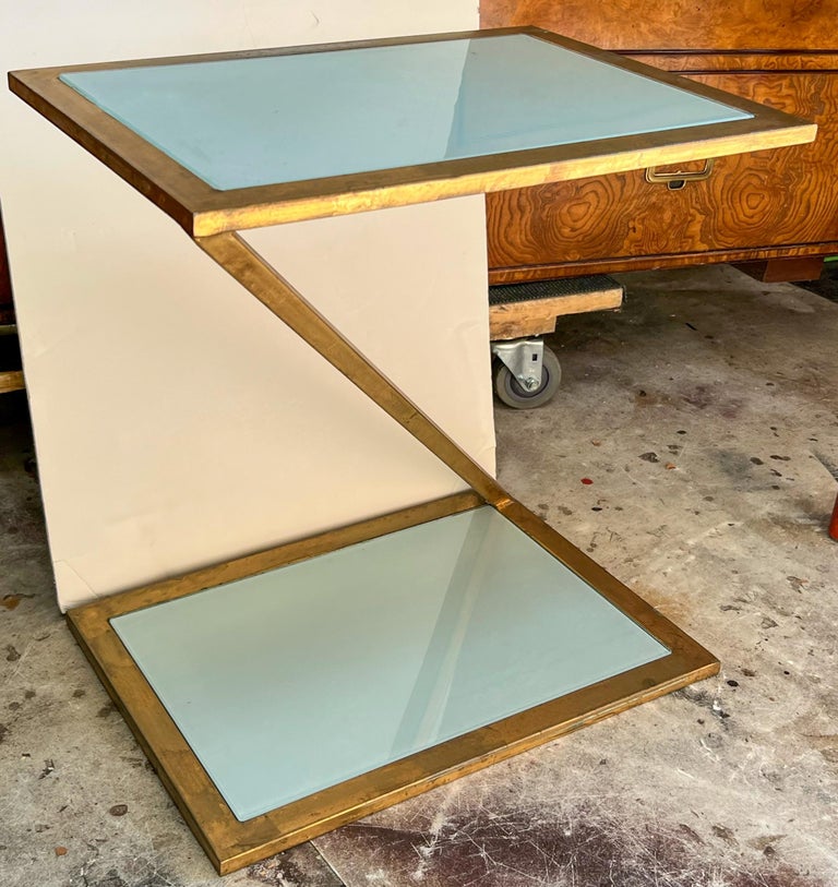 Mid-Century Modern Gilt Metal And Milk Glass Z Form Drinks Side Table ...