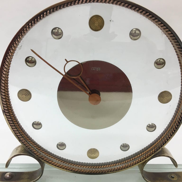1950s Mid-Century Modern Glass and Brass Italian Desk Clock by Iatos at ...